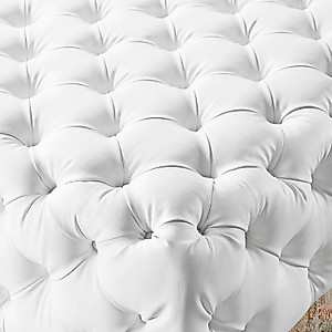 Modway Amour Tufted Vegan Leather Upholstered White, Large Square Ottoman