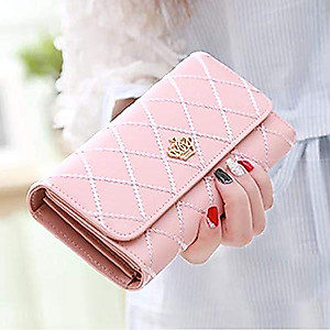 Wallets,Womens Lady PU Leather Zipper Large Capacity Multi Card Organizer (Style3-Pink)