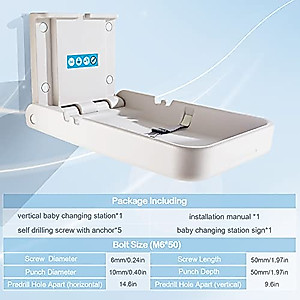 KSITEX Vertical Baby Changing Station, Wall Mounted Changing Table, Portable Diaper Changing Tables for Home Commercial Bathroom (1 White Gray)