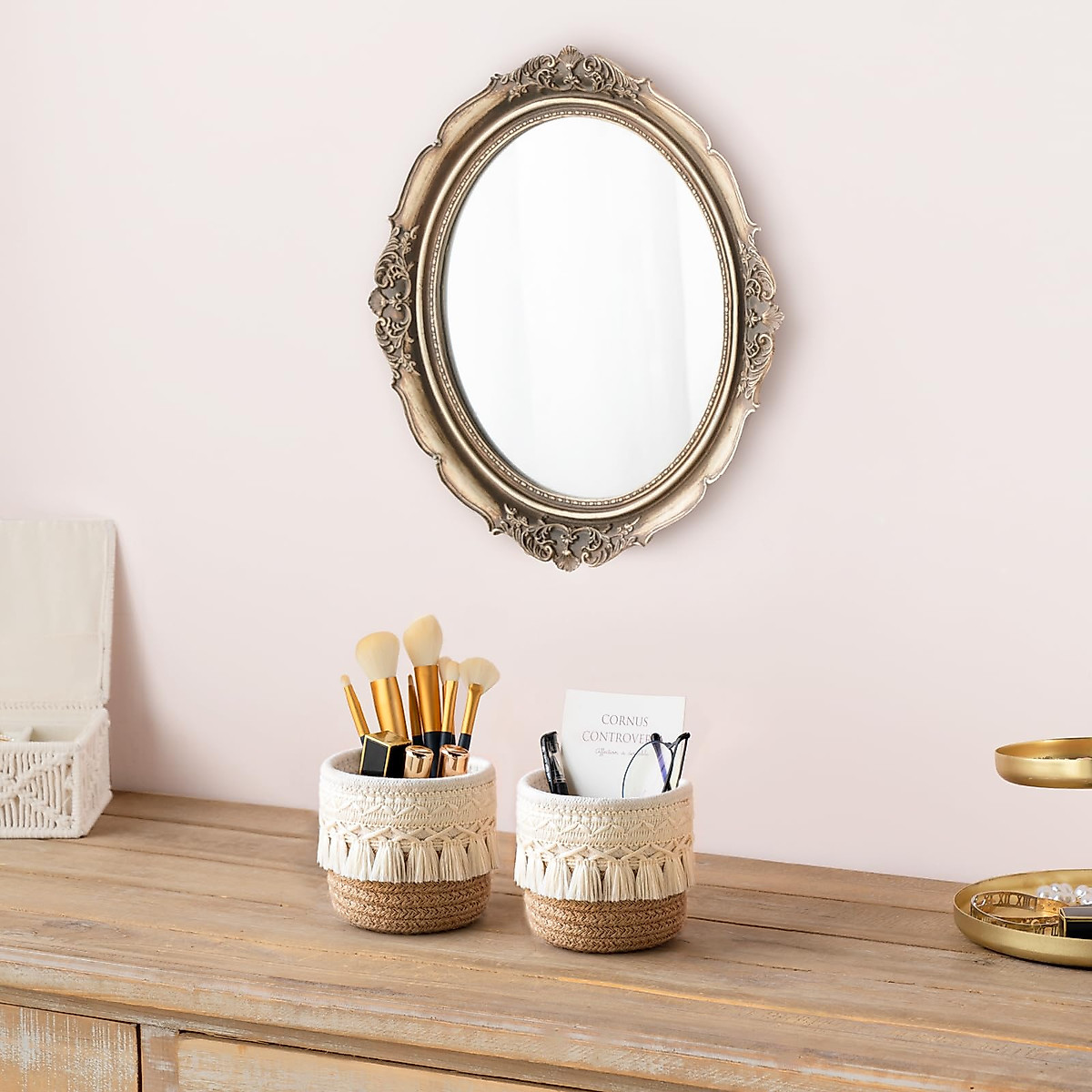 Mkono 4 Pcs Macrame Storage Baskets Boho Desk Accessories