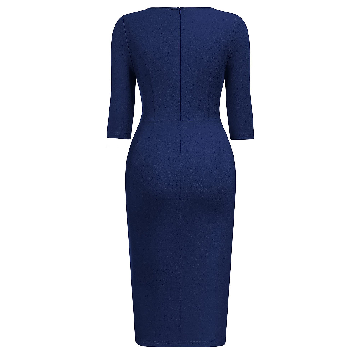 AISIZE Women's Classic V Neck 3/4 Sleeve Work Business Dress Navy Blue