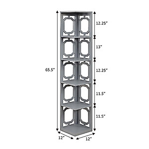 Convenience Concepts Omega 5 Tier Corner Bookcase, Gray