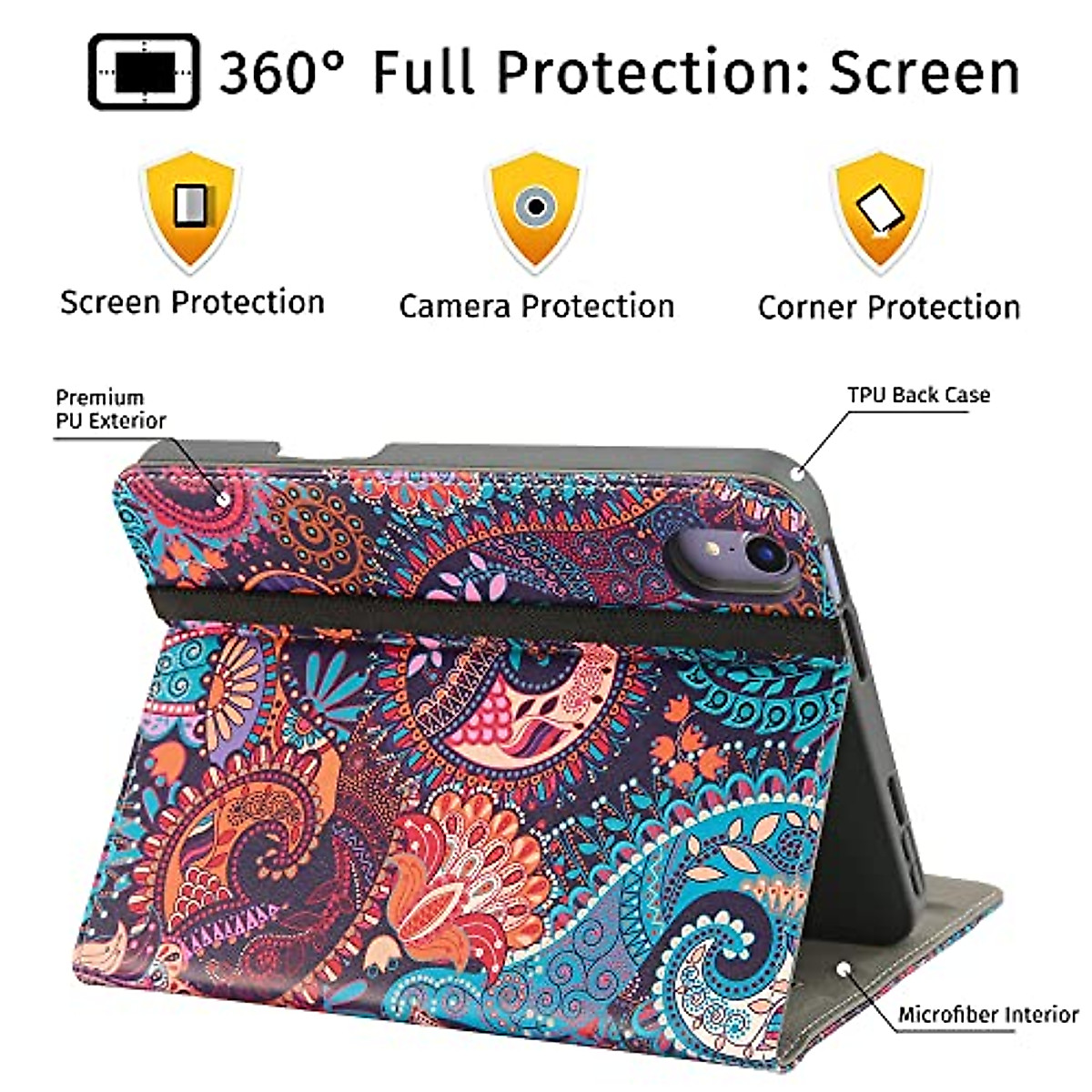 iPad Mini 6 Case with Pencil Holder 8.3 inch 2021, Support 2nd Gen Apple Pencil Charging, Premium PU Leather Smart Cover, Auto Wake/Sleep, Shockproof Protective iPad Mini 6th Generation Case