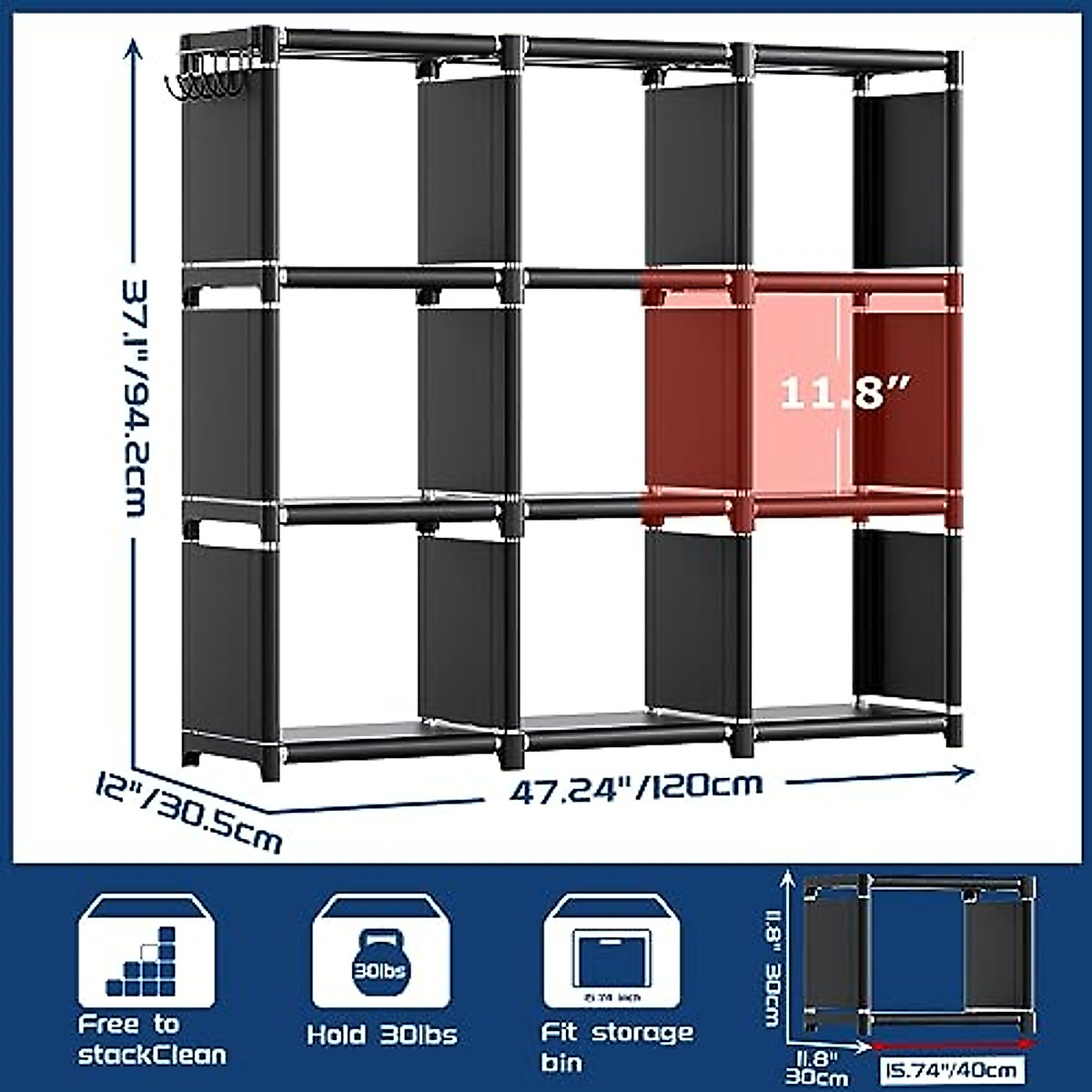 Mavivegue Bookshelf, 9 Cube Storage Organizer, DIY Bookcase, Metal Cube Bookshel, Cubbies Closet Storage Organizer Shelves for Bedroom,Living Room,Home,Office