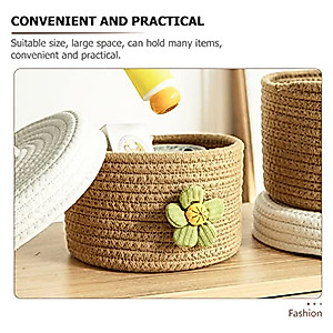 Zerodeko Cotton Rope Basket with Lid Small Woven Storage Baskets Decorative Hamper Nursery Covered Storage Bin Desktop Organizer Small Woven Basket