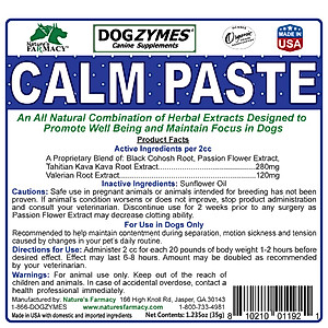 Dogzymes Calm Paste 30cc Helps Keep Your pet Calm and Relaxed Designed to Calm, Handle Stress, Thunderstorms and Travel. It enhances Focus and Well Being.