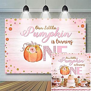 Avezano Pumpkin 1st Birthday Backdrop Fall Pumpkin First Birthday White Wood Background Vinyl Our Little Pumpkin is Turning One Girls Birthday Party Decoration Banner (7x5ft)