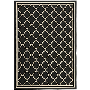 SAFAVIEH Courtyard Collection Accent Rug - 4' x 5'7", Black & Beige, Trellis Design, Non-Shedding & Easy Care, Indoor/Outdoor & Washable-Ideal for Patio, Backyard, Mudroom (CY6918-226)