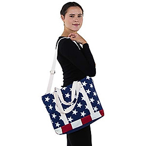 WonderMolly Stars and Stripes USA Flag Canvas Tote Bag