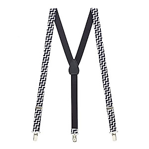 Suspender Store Black & White Zig Zag Suspenders - 1 Inch Y-Back 42" for 5'0" to 5'9" tall