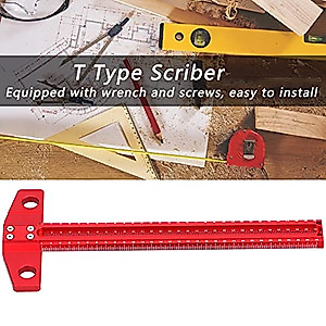 T Square Ruler Aluminum Alloy Removable Woodworking Scriber Art Framing Drafting Tools Ultra Precision Marking Ruler(Red)(300mm)