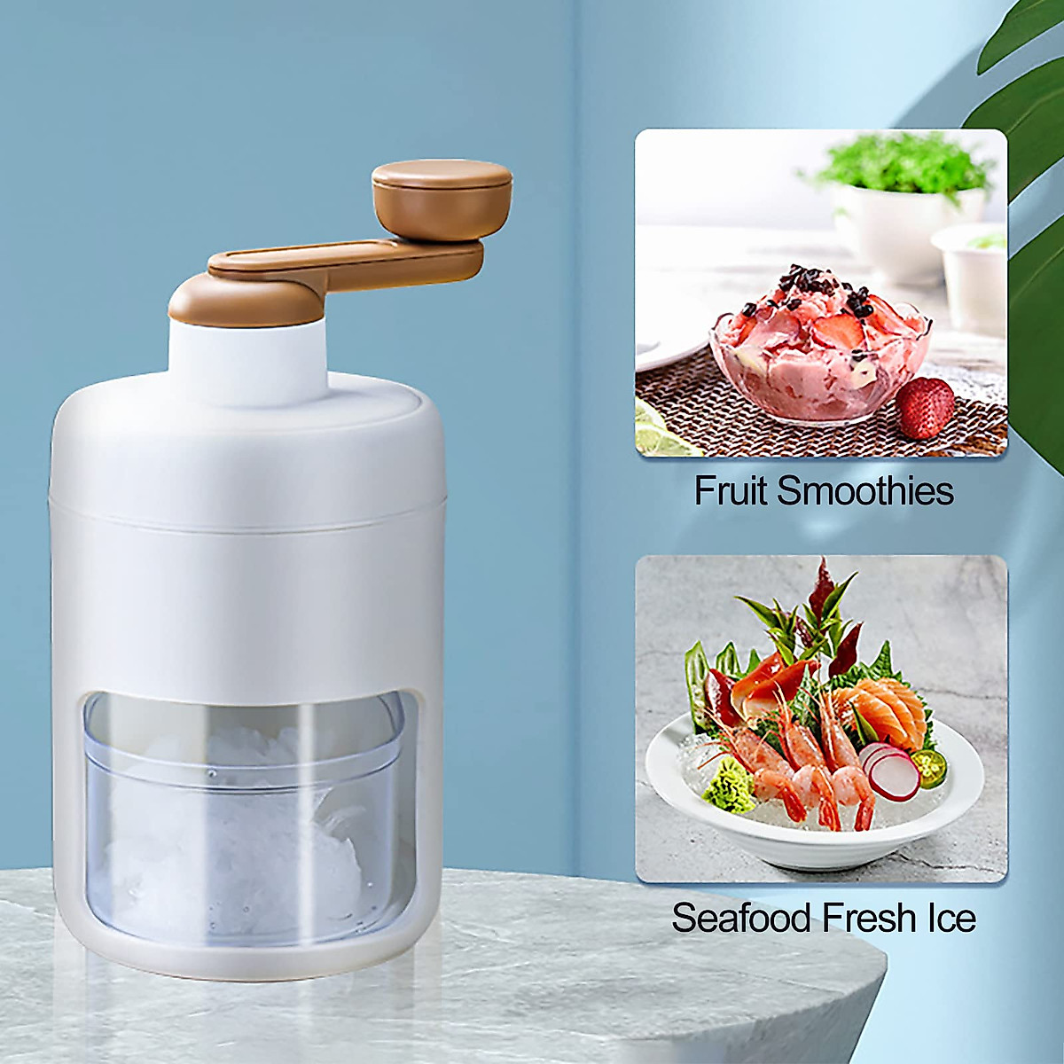 BVCED Shaved Ice Maker Snow Cone Machine Manual Slushie Machine with Sharp Blades Portable Ice Crusher and Shaved Ice Machine with Ice Cube Mold Ice Shaver Machine for Snow Cones, Frozen Cocktails