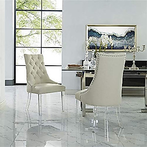 Posh Living Colton Linen Fabric Dining Side Chair with Acrylic Legs - Cream/White (Set of 2)