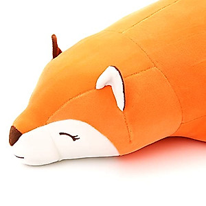 Niuniu Daddy Fox Stuffed Animals Not Weighted, Cute Big Lying Fox Plush Toy, 18.1in Kawaii Soft Plushies, Hugging Body Pillow for Christmas/Birthday/Party Gifts Presents for Kids Girls Boys Adults