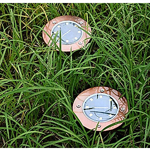 Solar Ground Lights 8 LED Disk Light Solar Powered Outdoor in-Ground Lights for Garden Driveways Lawn Yard Driveway Walkway Pool Patio Deck Pathway,6 Pack,White,Copper/Bronze Finish