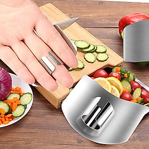 AFENGAU 2 PCs Finger Protector for Cutting Food - Stainless Steel Finger Guard for Cutting Kitchen Tool Avoid Hurting When Slicing and Dicing for Food Chopping Cutting Knife Cutting