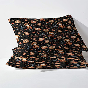 Halloween Sheets Full Size, Pumpkin Witch Bed Sheets, Patterned Bedding Sheets & Pillowcases 4 Piece Set - Soft Microfiber Deep Pocket Fitted Sheet & Flat Sheet & 2 Pillow Cases M8-&-205