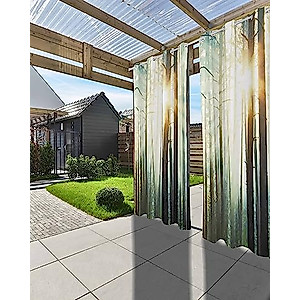 BABE MAPS Outdoor Curtains for Patio Mysterious Forest Under The Sun Waterproof Privacy Outside Curtains Grommet Top Pergola Curtains for Porch Cabana Gazebo 2 Panels, 52 x 108 inch