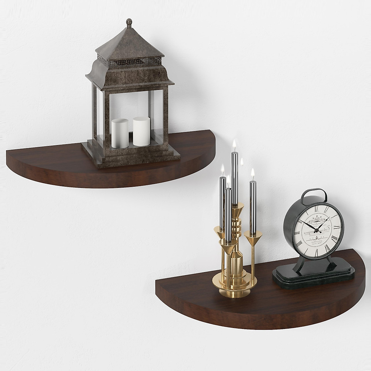 Small Floating Shelves for Wall Set of 2, Rustic Solid Pine Half Round Wood Walll Mounted Shelves for Bedroom Living Room Bathroom Kitchen Office and Plants Wall Decor (2, Brown)