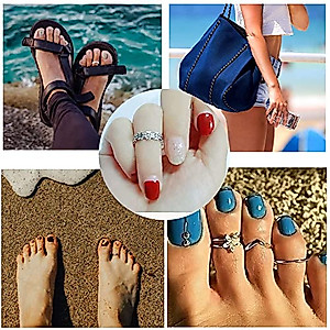 ADRAMATA 4 Pcs 925 Sterling Silver Toe Rings for Women Open Adjustable Band Rings Jewelry Set