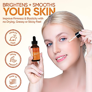 Vitamin C Serum for Face with Hyaluronic Acid - Firming Anti Aging Serum, Pore Minimizer, Acne Scars and Dark Spot Remover for Face - Vitamin C facial serum + Ferulic Acid, Vitamin E, Green Tea -4 oz