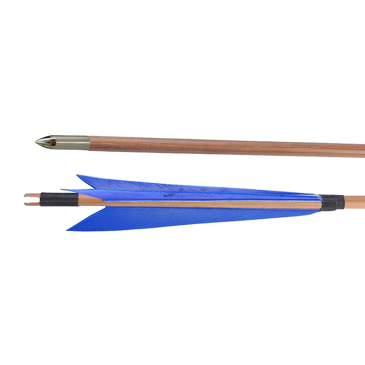 SHARROW 6 Pack 33 inch Traditional Bamboo Arrows Target Practice Arrow with 5 inch Tureky Feather and Broadheads for Recurve Bow Longbow (Blue)