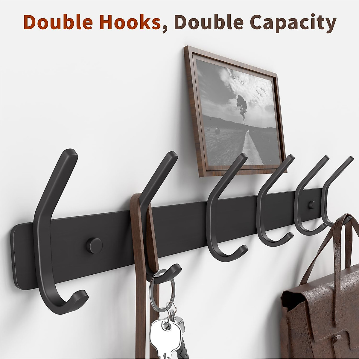 GWAAZXGZ Coat Rack Wall Mount Hooks - Black 15 Inch Coat Hooks with 6 Double Hooks for Hanging, Hat Rack for Wall, Suitable for Kitchen and Bathroom, 1 Pack