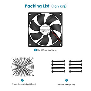 Qirssyn 2-Pack 120mm x 25mm 12 Volt DC Brushless Computer Cooling Fan 2-Pin