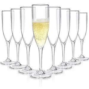 Elsjoy 8 Pack Acrylic Champagne Flutes, 6 Oz Stemmed Champagne Glasses Unbreakable Champagne Coupes, Reusable Champagne Toasting Cups for Wedding, Party, Bar
