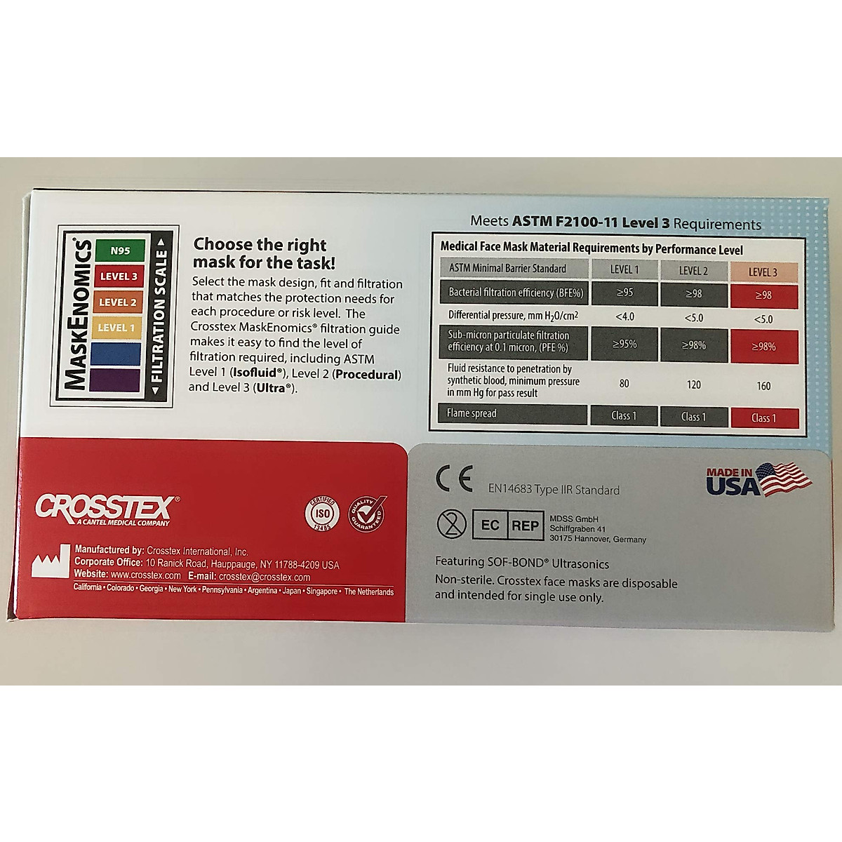 Crosstex Ultra No Fog Earloop Facemasks 40/Box