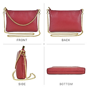 Dasein Italian Genuine Calf Leather Crossbody Bag Smooth Shoulder Bag for Women Metallic Evening Bag Party Purse With Two Chain Strap (Black)