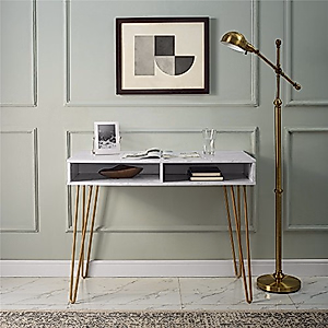 Novogratz Athena Computer Desk with Storage, White Marble