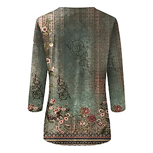 Womens Fall Fashion 2024,Fall Outfits Prime of Day Deals Today Log in 3/4 Length Sleeve Womens Tops Graphic Tees Plus Size Fall Tops Floral Blouses Dressy Casual Tunic Tshirts Green,L