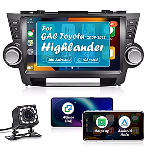 for 2009-2012 Toyota Highlander Radio, Roinvou Android 10.1 CarPlay Stereo with 10.1'' Touch Screen Bluetooth Car Audio Receiver Support Android Auto Mirror Link GPS WiFi SWC FM Radio Backup Camera