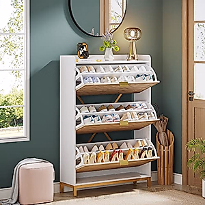 LITTLE TREE Shoe Cabinet with 3 Flip Drawers, 24 Pair Shoe Rack Organizer, Entryway Shoe Storage Cabinet