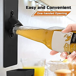DOUBLE TJP Magnetic Bottle Opener with Cap Catcher - Wall Mounted Beer Bottle Opener Cap Collector for Fridge, Kitchen, Bar, Ideal Gift for Men Women, Black