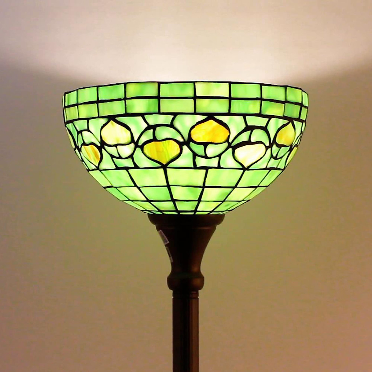 ZJART Tiffany Floor Lamp Torchiere Stained Glass Torch Lamp 12X12X67 Inch Antique Standing Corner Light (Green Apple Heart)