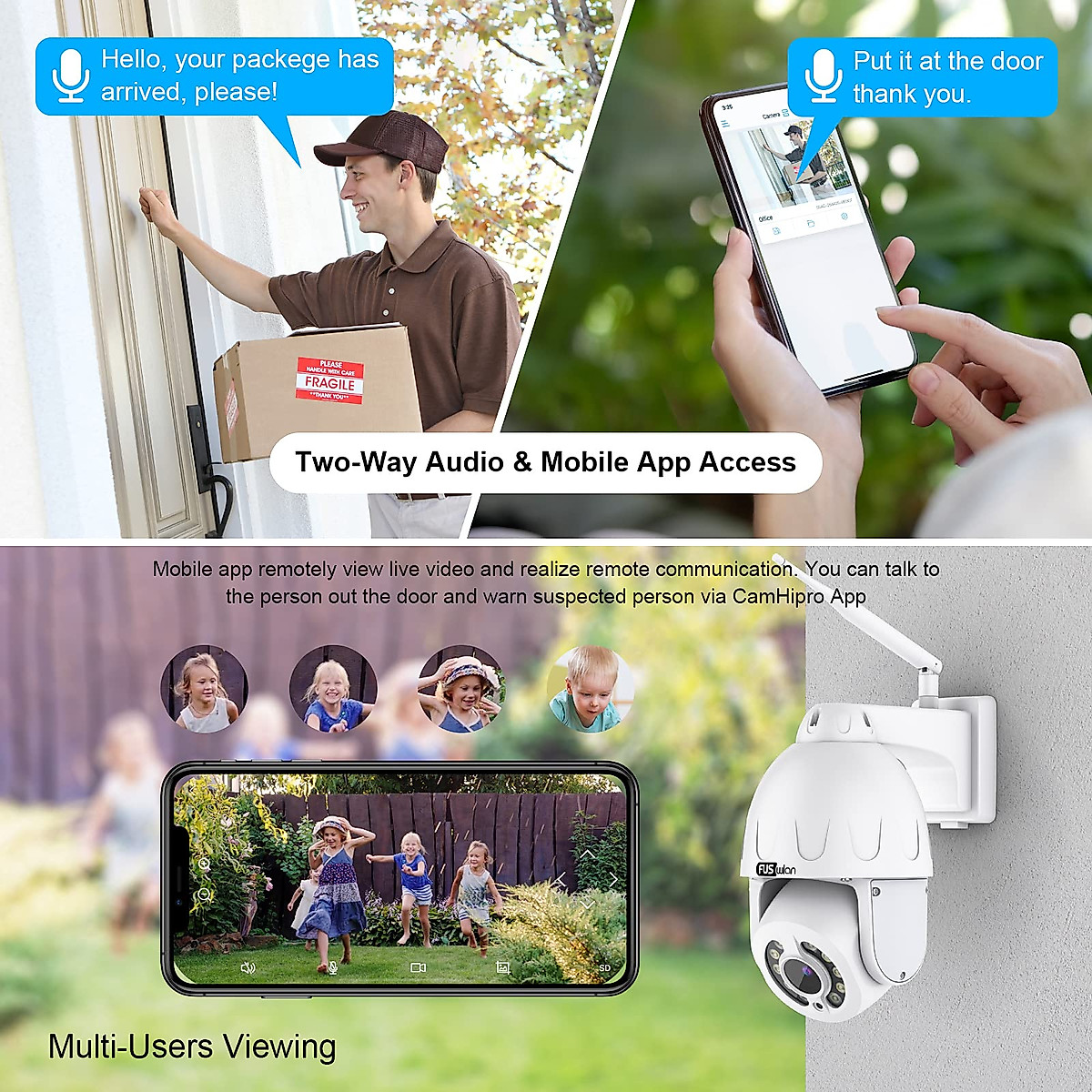 FUSWLAN 5MP PTZ Security Camera Outdoor, 5X Optical Zoom WiFi Cameras with Auto Tracking, Floodlight Full-Color Night Vision, Pan Tilt IP Camera, Humanoid Detection, Two-Way Audio, SD Card Storage