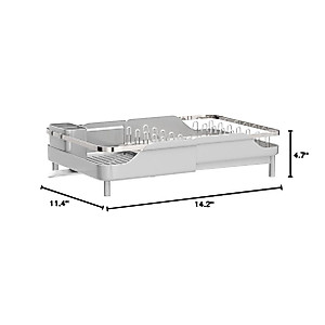 Dish Drying Rack, Stainless Steel Dish Rack and Drainaboard Set, Expandable(11.5"-19.3") Sink Dish Drainer with Cup Holder Utensil Holder for Kitchen Counter