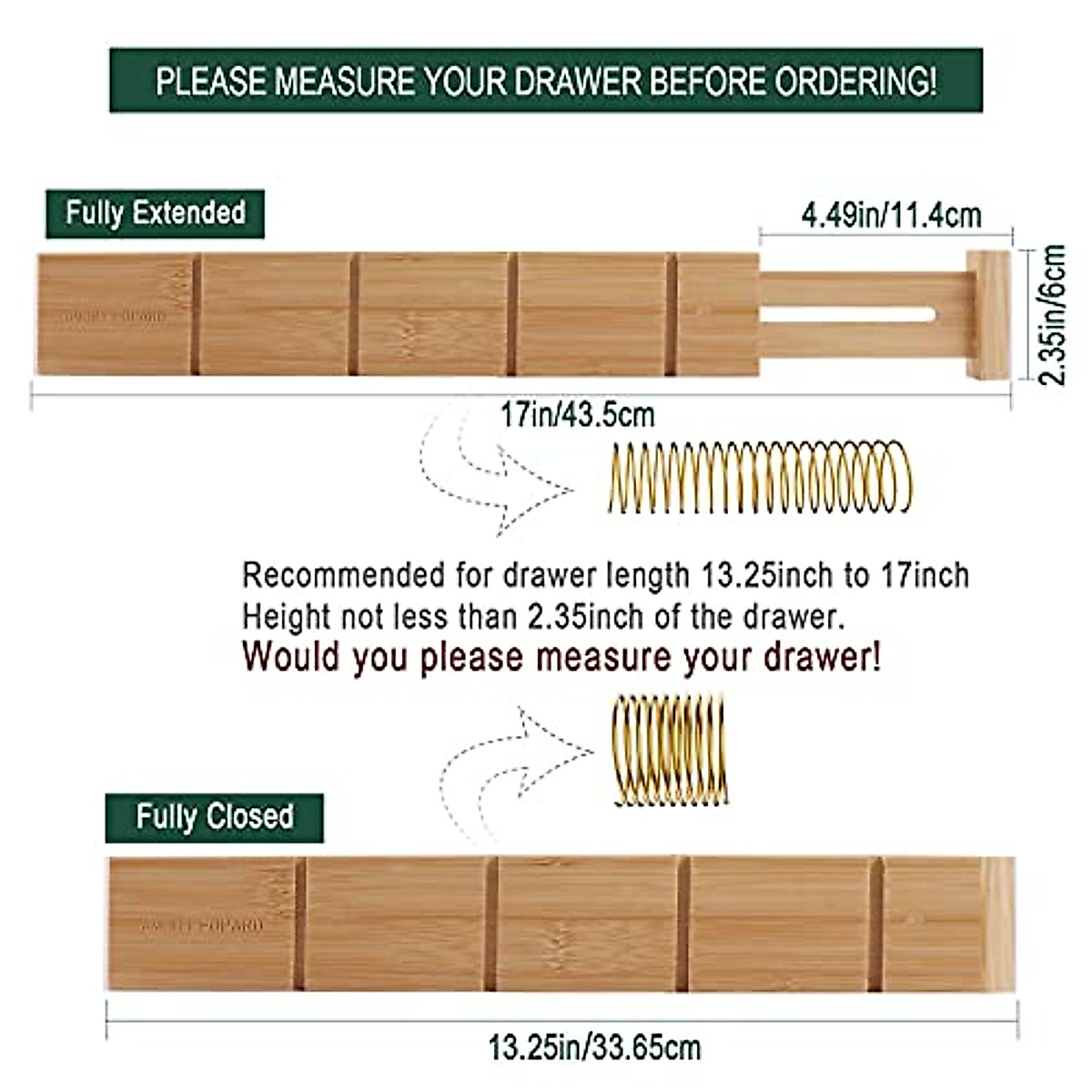 AMUR LEOPARD Bamboo Drawer Dividers Organizer Set of 4, with 6 Extra Mini Dividers, Adjustable Drawer Organizers,Expandable Drawer Organization for Kitchen, Dressers, Bathroom and Office (13.25-17 in)