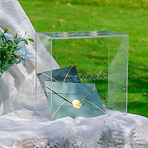 TINYFUTURE Acrylic Card Box with Light & Slot for Envelopes. 10"x10"x6" Thick Gift Box, Perfect for Reception Decoration Fundraiser Money Box Election Ballot Graduation Keepsake Party Favor