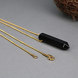 COAI Gemstone Black Obsidian Genuine Stone Hexagonal Pointed Pendant Necklace