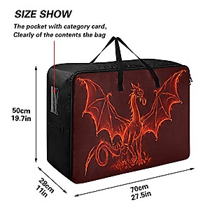 Blueangle Fire Medieval Dragon Design Foldable Large Zippered Storage Bag Organizer with Dual Zipper & Handles, 100L