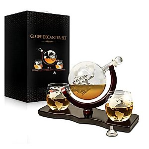flybold Whiskey Decanter Set - Whiskey Decanter Globe Set for Men Certified Safe Great Gifts for men - Bourbon decanter Scotch Decanter Sets 28 oz Includes 2 Glasses
