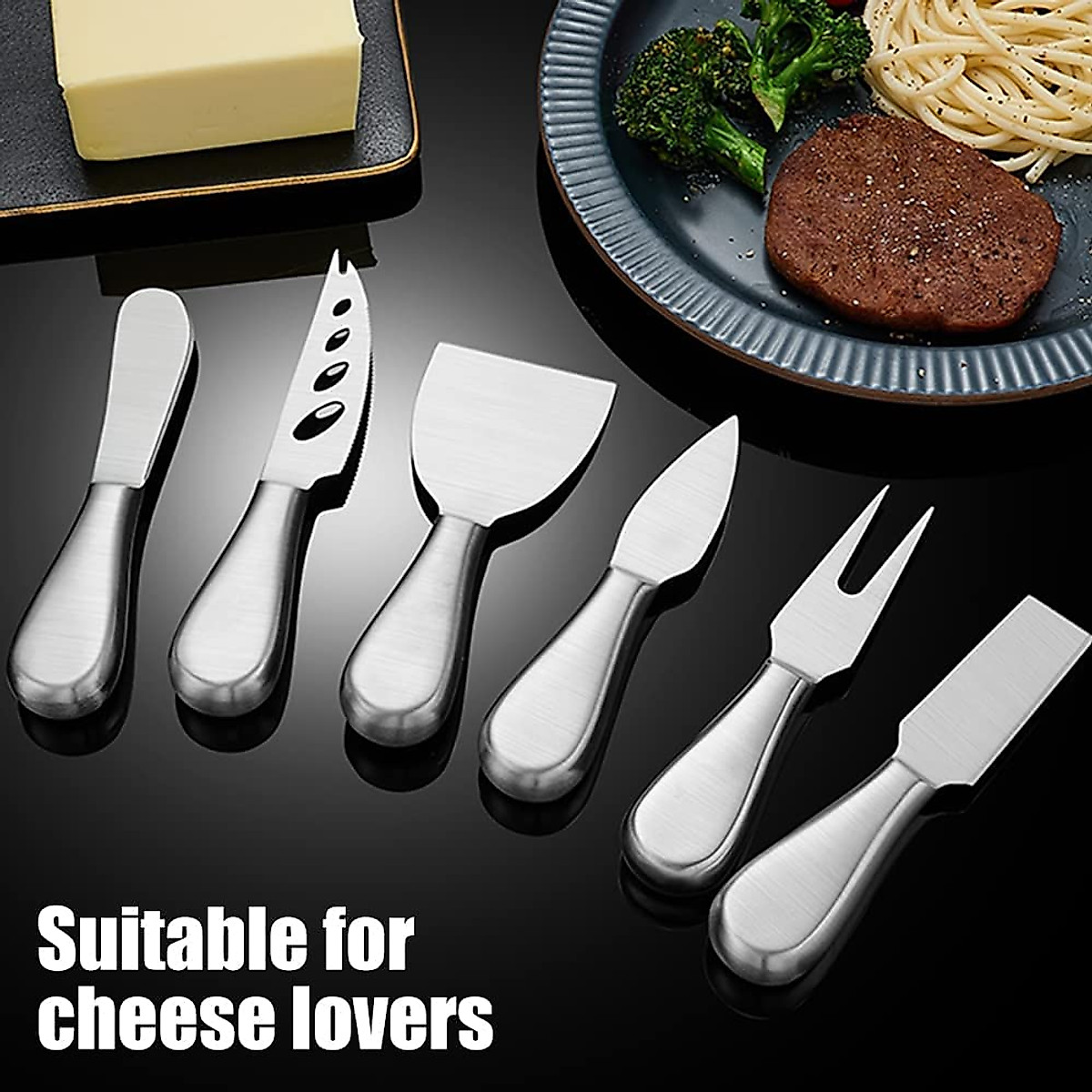 Clarmonde Premium Stainless Steel Cheese Tool Set - 6 Piece Cheese Knife Set - Cut, Spread All Your Favorite Cheeses