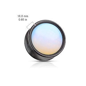 Pierced Owl Synthetic Opal Center Front-Facing Natural Ebony Wood Saddle Plugs, Sold as Pair (19mm (3/4"))