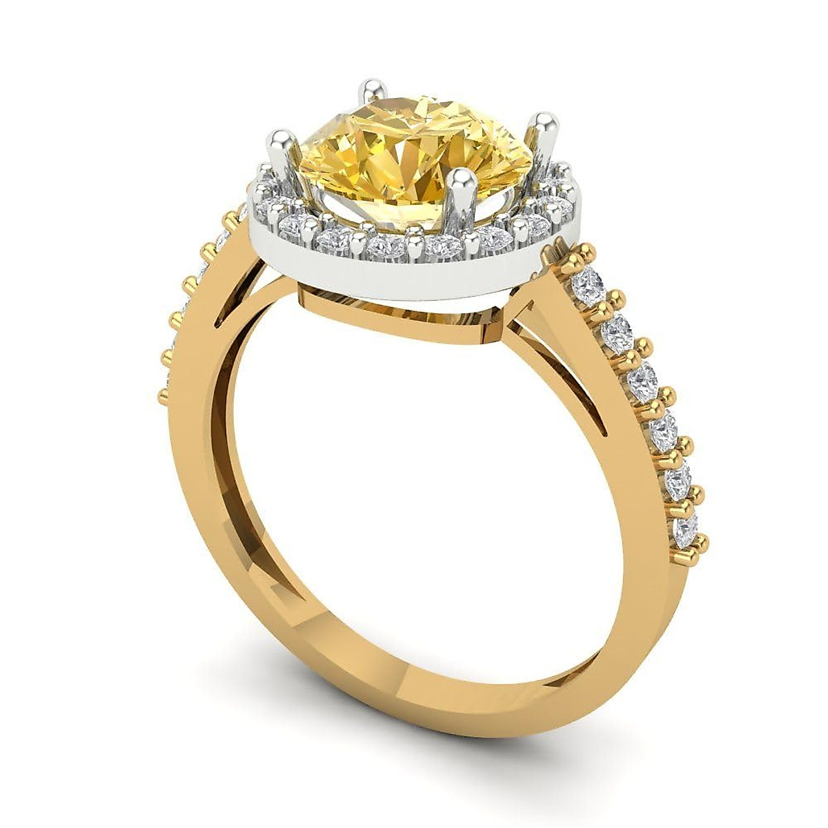 Clara Pucci 2.45 ct Round Cut Solitaire accent Halo Yellow Moissanite Designer Statement Ring 14k Yellow & White Gold 10.5