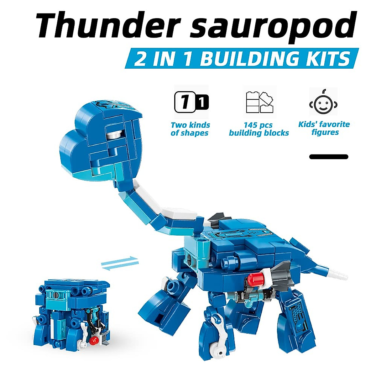 Building Kit Transforming Toys STEM Building Blocks 2 in 1 Construction Toys for Kids Building Set for Boys and Girls Age 6 7 8 9 10 Years (Thunder Sauropod)