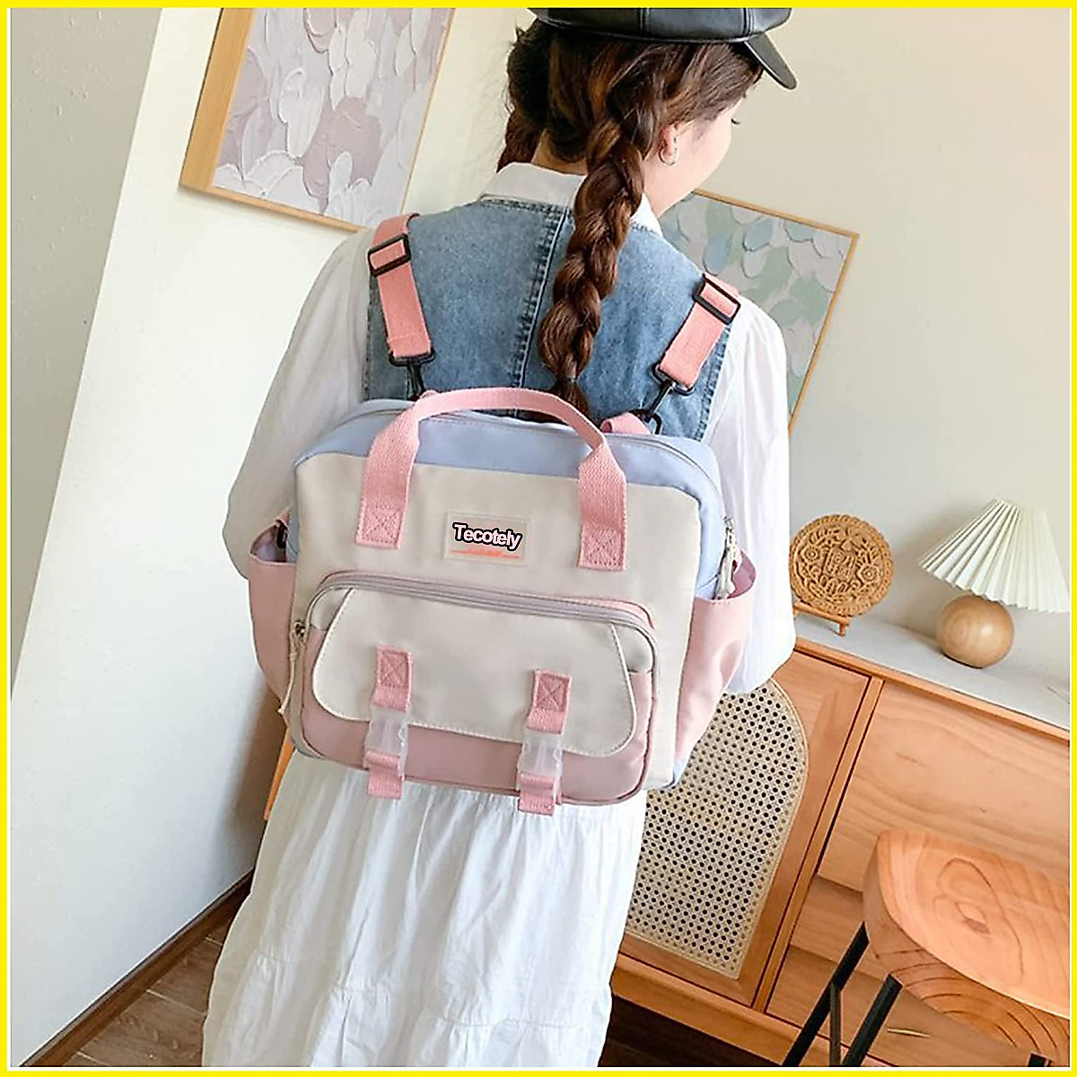 Tecotely Kawaii Backpack Cute Toge Bag Crossbody Shoulder Bag with Kawaii Pins Accessories for Girls (Pink)