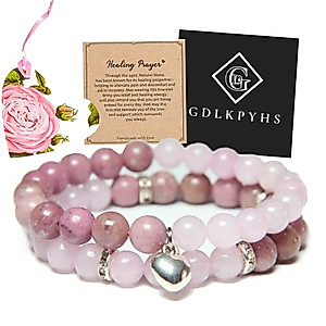 Healing Bracelets for Women - Rose Quartz & Rhodonite Bracelet - Healing Prayers Crystal Bracelet, 8mm Natural Stone Anti Anxiety Stress Relief Yoga Beads Get Well Soon Gifts